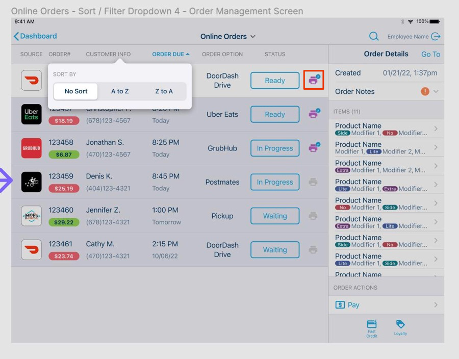 Online Ordering Queue