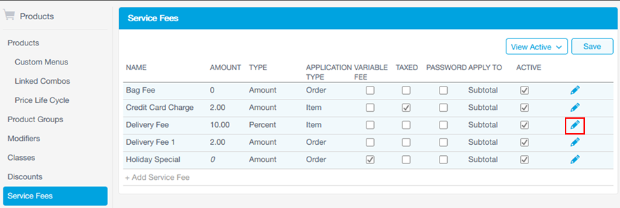 Delivery Zone Service Fees